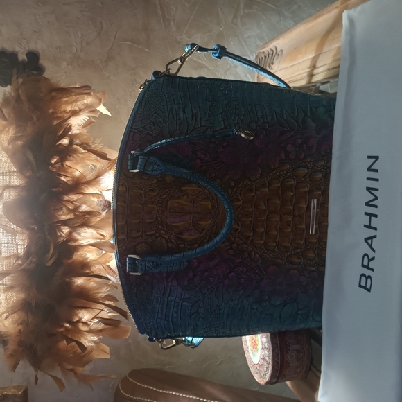 Brahmin | Bags | Brahmin Blue And Brown Satchel With Textured Surface ...